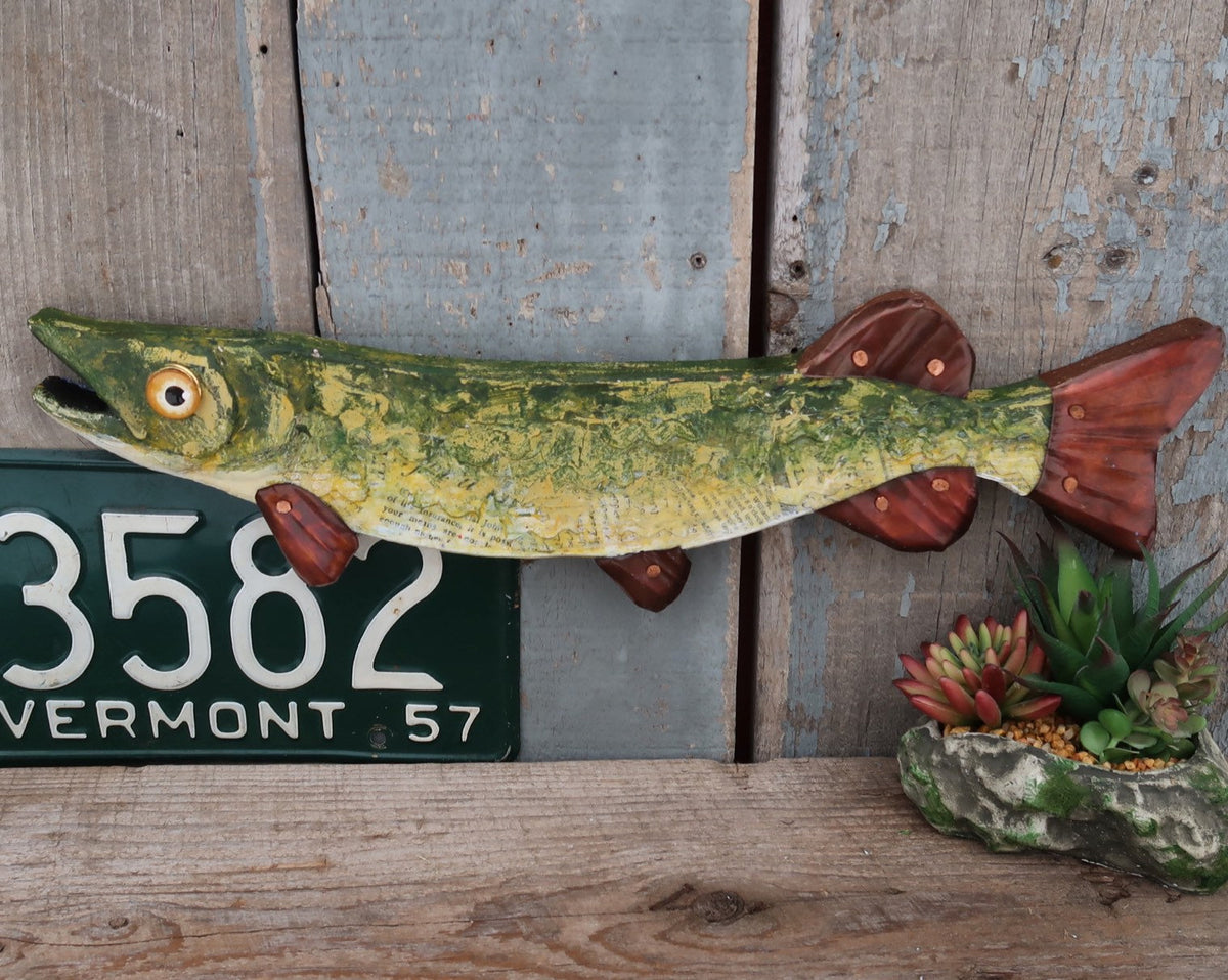 Phillip, Rustic Textural Pike Minnow,Folk Art Fish Wall Sculpture,Hand ...